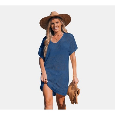 Women's Breezy Beach Crochet Cover Up Dress - Cupshe-s-blue : Target