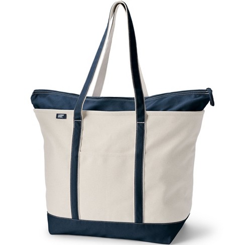 Lands' End Extra Large Natural 5 Pocket Zip Top Long Handle Canvas Tote ...