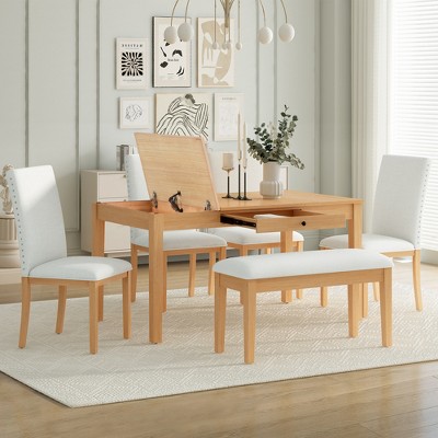Farmhouse 6-piece Extendable Dining Table Set With Removable Leaf And ...
