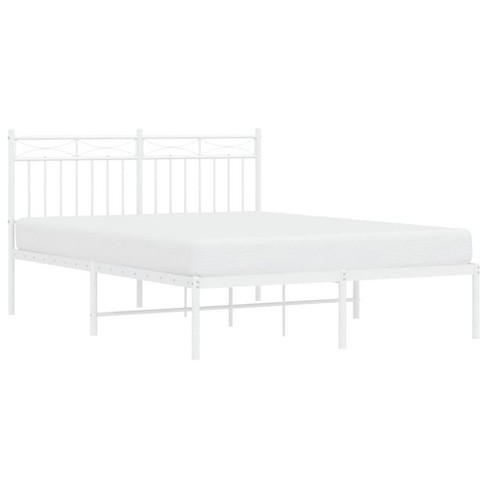 Vidaxl Sturdy Metal Double Bed Frame With Headboard In Classic White ...