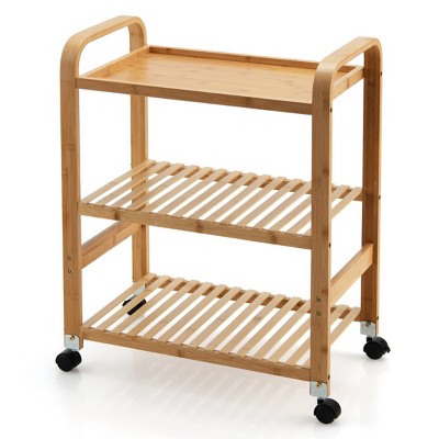 Skonyon 3-tier Natural Bamboo Kitchen Cart With Storage Shelf And ...