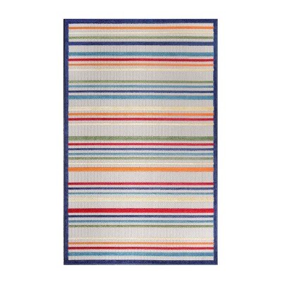 Coastal Stripe Geometric Indoor/ Outdoor Area Rug, 7'10"x9'10", Cream ...