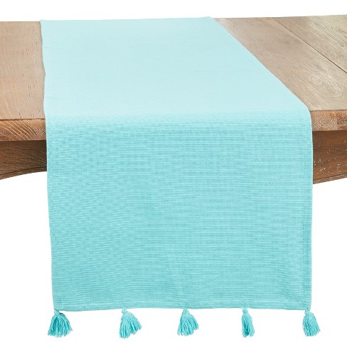 Saro Lifestyle Modern Minimalist Tassel Table Runner, 16"x72", Blue ...