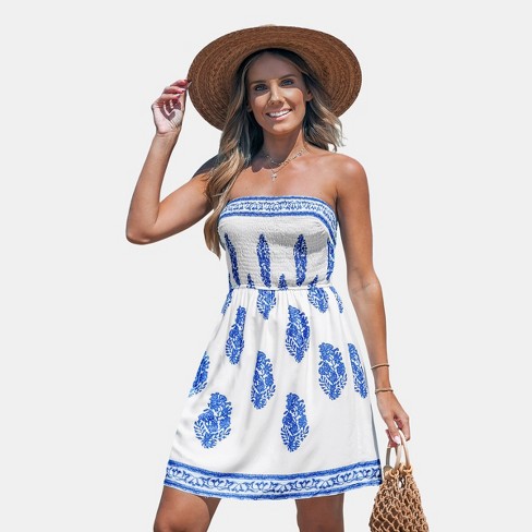 Women's Ethnic Smocked Mini Tube Dress - Cupshe-m-white : Target