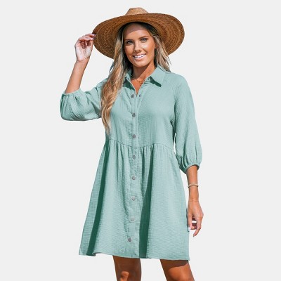 Women's Collared Button-up Mini Dress - Cupshe-m-blue : Target