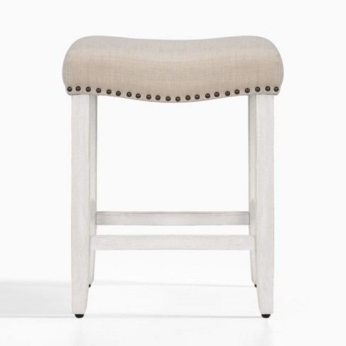 Westintrends 24" Upholstered Saddle Seat Counter Stool, Antique White ...