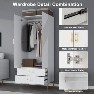 TiranisuBest Wardrobe Armoire 2-Door Wardrobe with Drawers & Hanging ...