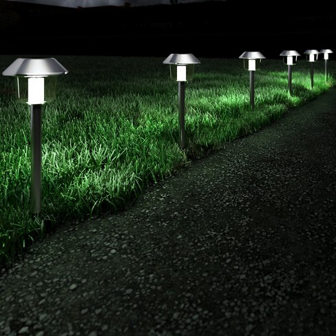 Nature Spring Set Of 6 Stainless Steel Solar Pathway Lights – 17 ...