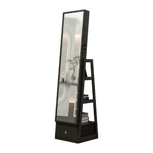 360-Degree Rotating Jewelry Cabinet with Full-Length Mirror, Lockable ...