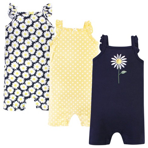 Hudson Baby Infant Girl Cotton Rompers 3pk, Daisy : Target