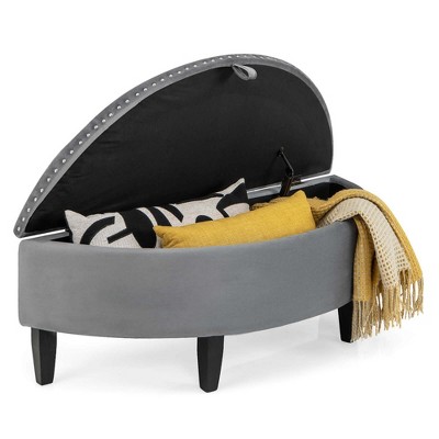 Costway Upholstered Storage Bench Half Moon Ottoman with Hidden Storage ...