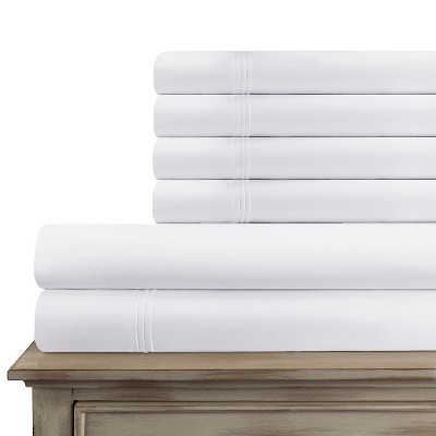 Cotton Blend Solid Deep Pocket Luxury Bed Sheet Set, Queen, White ...