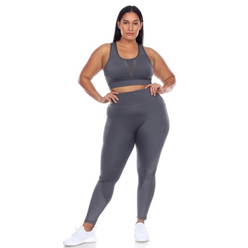 Plus Size Racer Back Sports Bra & Mesh Leggings Set Grey 2x - White ...
