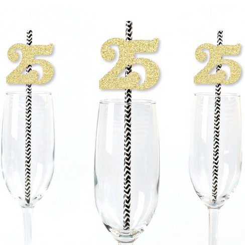 Big Dot Of Happiness Gold Glitter 25 Party Straws - No-mess Real Gold ...