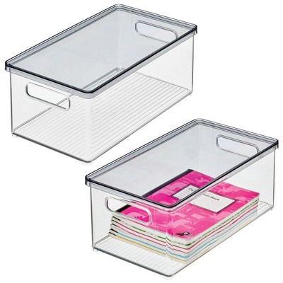 mDesign Plastic Storage Bin, Lid for Home, Office Desk Workspace : Target