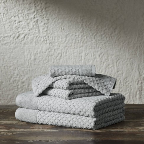 6pc Cotton Diamond Textured Assorted Bath Towel Set Light Gray - Isla ...
