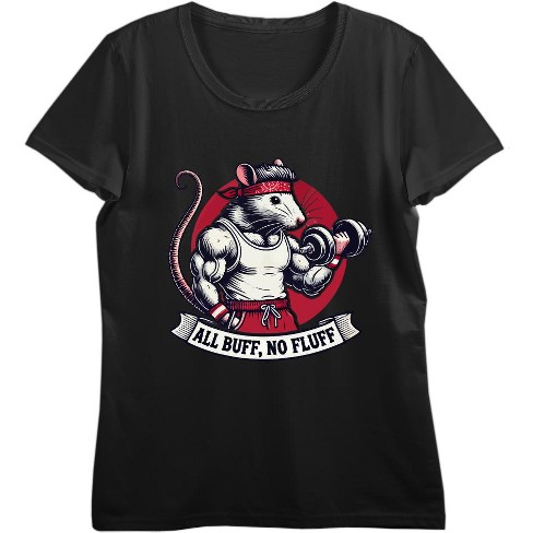 Gym Rat All Buff No Fluff Women's Black Crew Neck Short Sleeve Top-xl ...