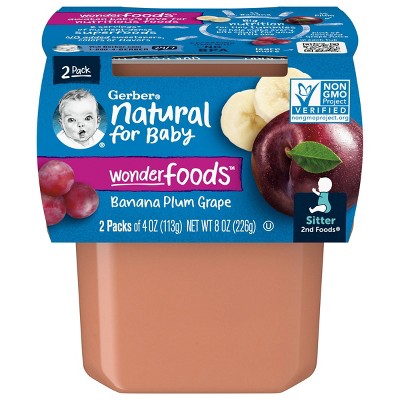 Gerber 2nd Foods Wonderfoods, Banana, Plum & Grape Puree Tub - 8oz/2pk ...
