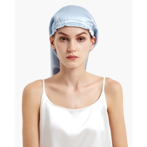 Mommesilk 22 Momme Pure Long Silk Hair Bonnet - Silver Blue : Target