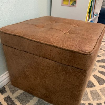 Square Tufted Faux Leather Storage Ottoman - Homepop : Target