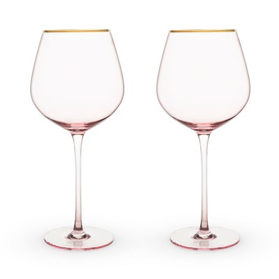 Twine Rose Champagne Flutes, Gold Rimmed Pink Tinted Crystal Wine Glass ...