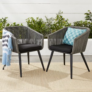 Best Choice Products Set of 2 Indoor Outdoor Patio Dining Chairs Woven Wicker Seating Set 250lb Capacity Gray Black