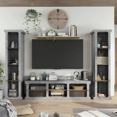 3pc Tara Entertainment Set With Closed Storage Distressed Gray ...