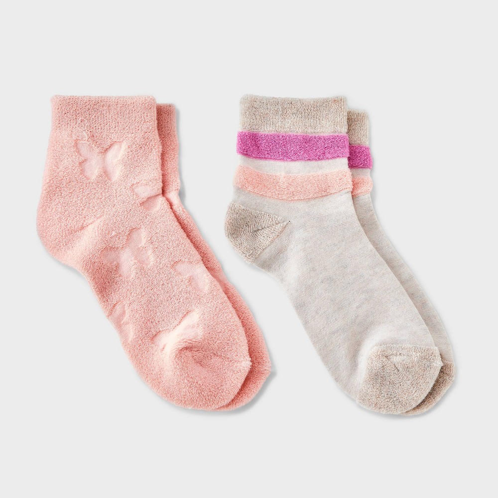 Girls' 2pk French Terry Butterfly Socks - art class™ Pink S