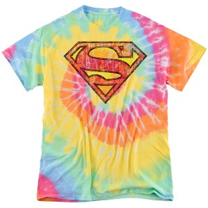 Men's Superman Tattered Shield Tie Dye T-Shirt, Rainbow Spiral, Medium ...