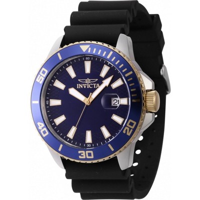 Invicta 46092 Men's Pro Diver Blue Dial Black Strap Quartz Watch : Target