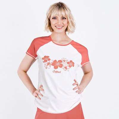 Calypsa Women's Loose Fit Short Sleeve Upf 50+ Adele Swim Top - Sunkissed / Rust, 4x : Target