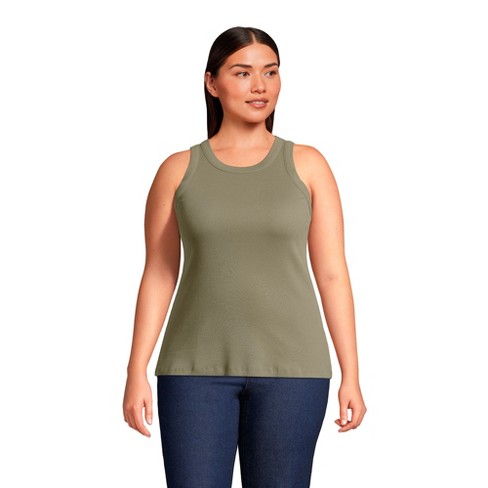 Lands' End Women's Plus Size 2x2 Rib Crew Neck Tank Top - 2x ...