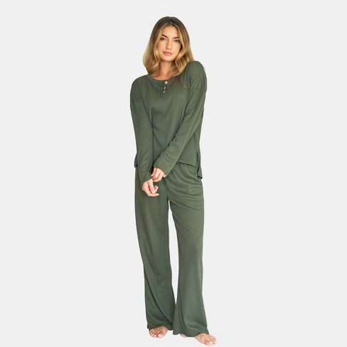 Women's Cozy Ribbed Knit Olive Green Loungewear Pajama Set - Cupshe ...