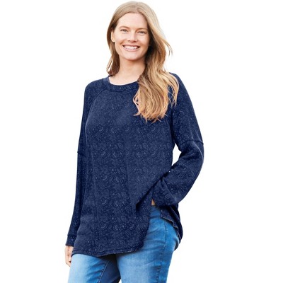 Woman Within Women's Plus Size Washed Thermal Raglan Sweatshirt - 26/28 ...