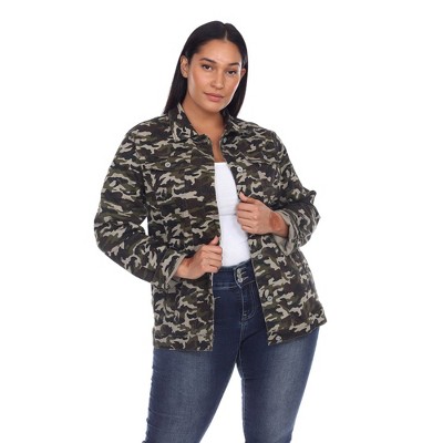 Plus Size Camo Denim Jacket Green 3x - White Mark : Target