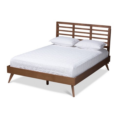 Queen Calisto Walnut Finished Wood Platform Bed Brown Baxton Studio Mid century Design Tapered Legs Target