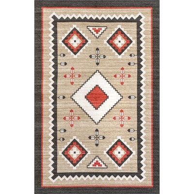 Nuloom Clio Aztec Bordered Machine Washable Area Rug Brown 4' X 6' : Target