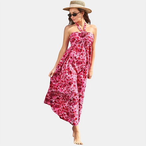 Women's Red Floral Halter Neck Maxi Dress - Cupshe : Target