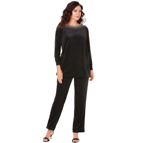 Roaman's Women's Plus Size Rhinestone-detailed Velour Set - 42/44 ...