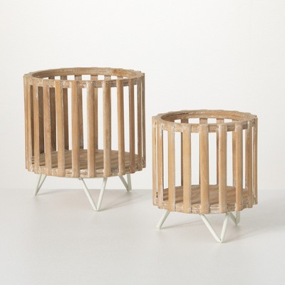 Slat Cylinder Display Holder Multicolor 9.75"h Wood Set Of 2 : Target