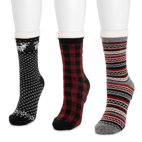 Muk Luks Women's 3 Pk. Tall Cozy Lined Lounge Socks, One Size Fits Most, Candy Apple/ebony : Target