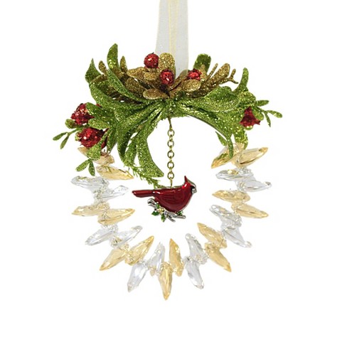 Ganz 4.0 Inch Cardinal Wreath Ornament Kissing Krystals Mistletoe Tree ...