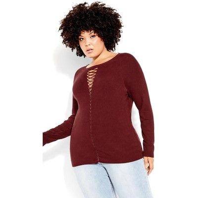Women's Plus Size Criss Cross Sweater - Beet Red | City Chic : Target
