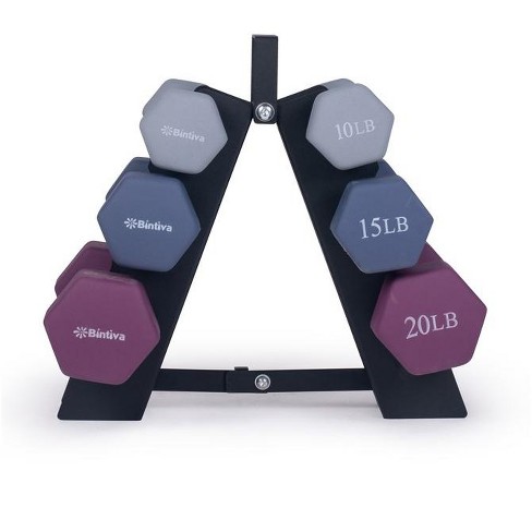 Bintiva Earthtone Dumbbell Kit 10lb,15lb,20lb With 3 Tier Stand : Target