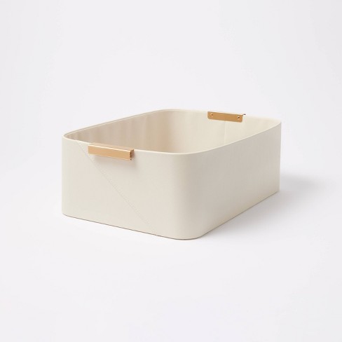 Faux Leather Folio Bin With Metal Handles Ivory - Threshold ...