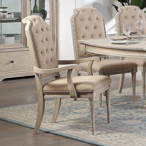 Acme Furniture Wynsor Dining Chairs Arm Chair Fabric/vintage Bone White ...