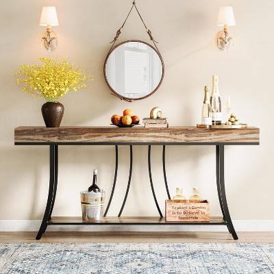 Hommoo 70.9-inch Solid Wood Extra Long Console Table Brown Rustic Brown ...