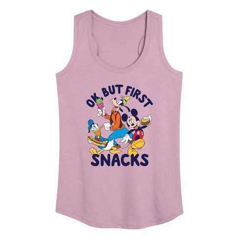 Women's Disney Ok, But First Snacks Graphic Racerback Tank - Heather ...