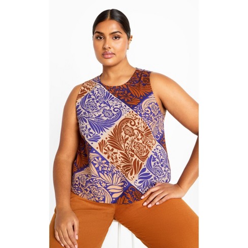 City Chic | Women's Plus Size Amara Print Top - Tan - 18w : Target