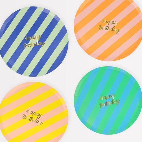 Meri Meri Stripe Happy Birthday Side Plates (pack Of 8) : Target